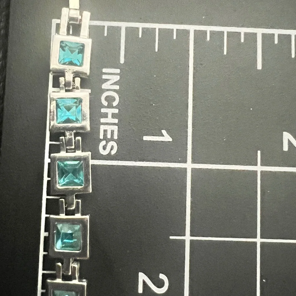 Jewelry | Vintage Silver Tone Aqua Blue Princess Cut Crystal Bracelet 7 ...